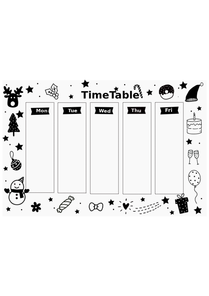 Christmas Time Table Black and White Clipart Free SVG File - SVG Heart