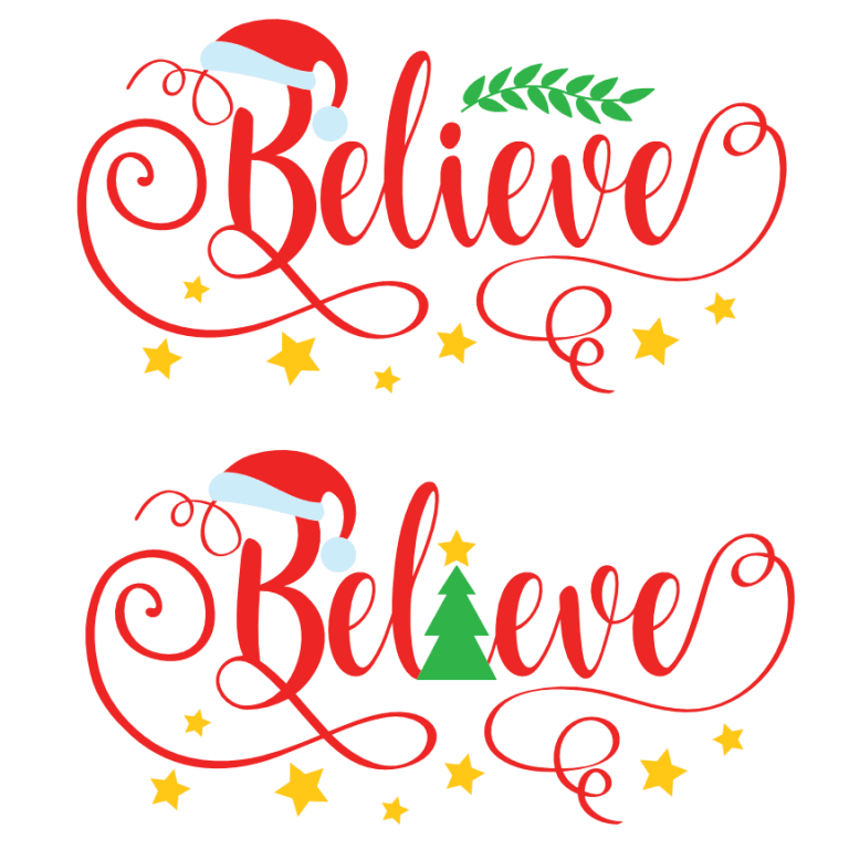 Believe Free Svg File, Christmas Tree - SVG Heart