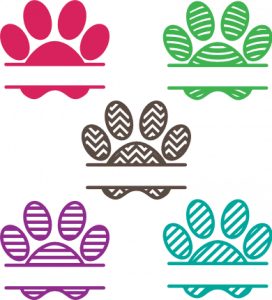 decorated dog paws split text frame, bundle, pet free svg file - SVG Heart