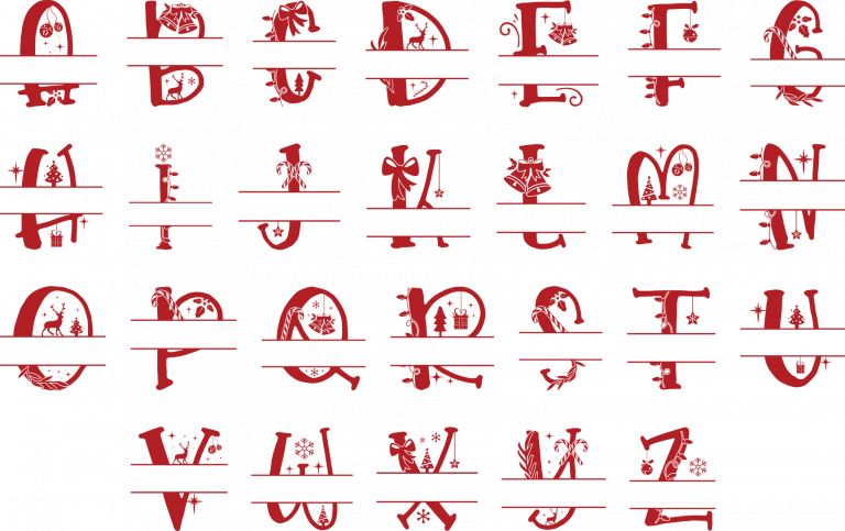 decorated christmas alphabet, split monogram letters - free svg file ...