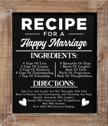 Recipe for a happy marriage, wedding wall art gift - free svg file for ...