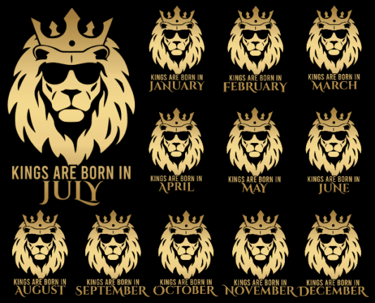 Kings are born in july, lion heads with crown and sunglasses, bundle ...