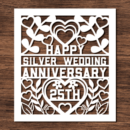 Floral greeting card, Happy silver 25th wedding anniversary - free svg ...