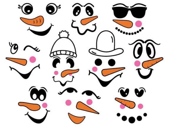 Snowman faces clipart image svg bundle for winter decor - free svg file ...