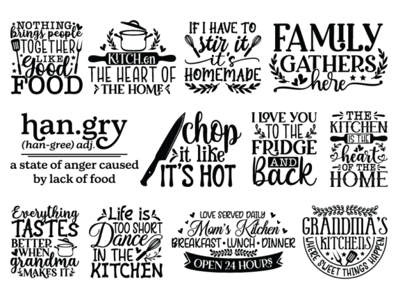 Kitchen sayings bundle, designs for apron or charcuterie cutting board ...