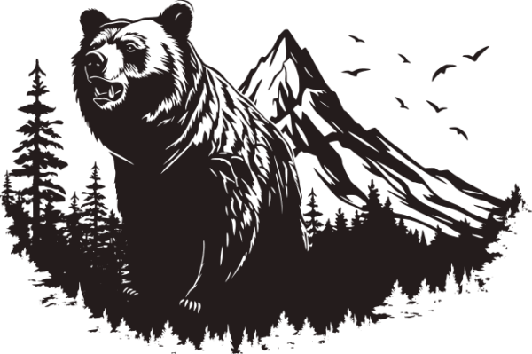 Grizzly bear and landscape woods mountains free svg file for members ...