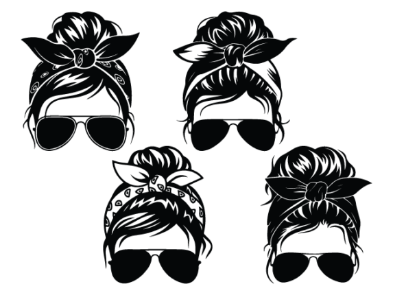 Messy Hair Bun with headband and sunglasses Free SVG File Bundle for ...